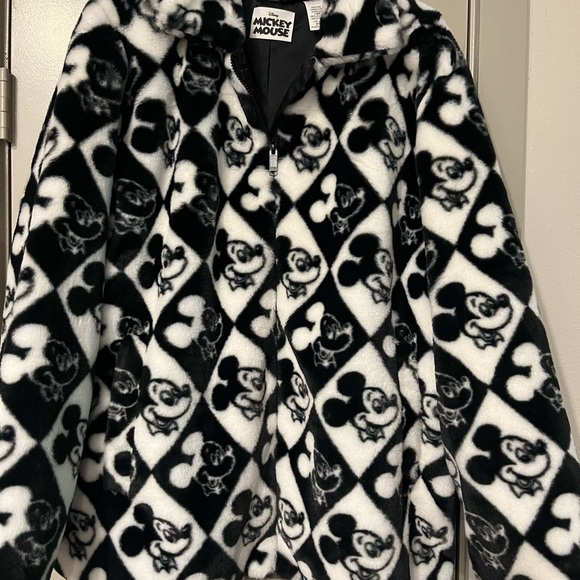 Disney | Jackets & Coats | Disney Mickey Mouse Black White Fur Coat ...